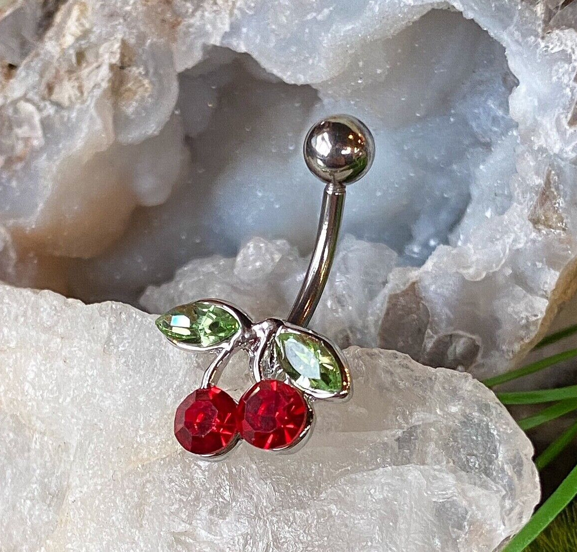 Cherry Navel Ring Cherry Rhinestone Stainless Steel Navel Ring Belly
