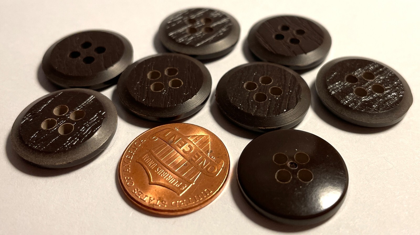 8 Vintage NOS Glossy Dark Brown Plastic Sew-thru 4-hole Buttons 3/4 ...