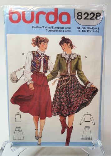 RARE! Burda Sewing Pattern 8228 Misses Tiered Skirt, Jacket, & Vest 8 ...
