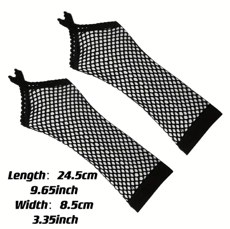 Goth Black Finger Loop FISHNET RING ARM WARMERS SLEEVES Punk Diva ...