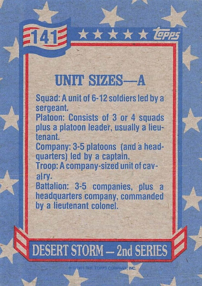 1991 Topps Desert Storm Unit Sizes-A #141 | eBay