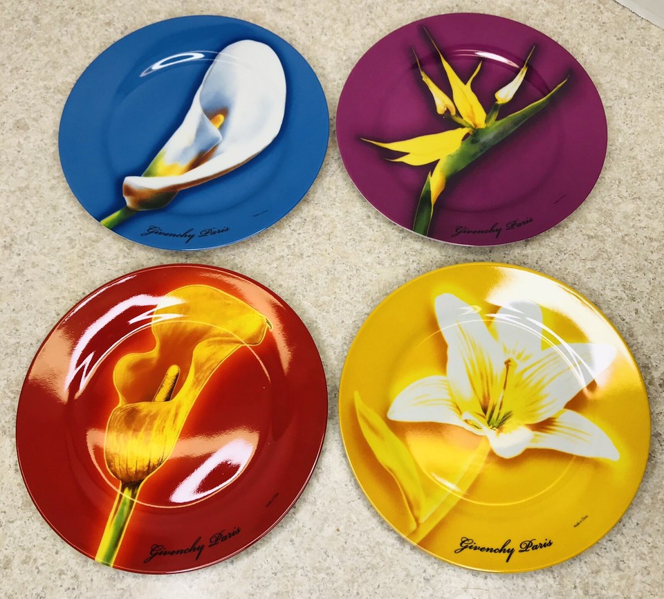 GIVENCHY PARIS 8” Porcelain Dessert Plates Le Fleurs de Parfums Floral ...