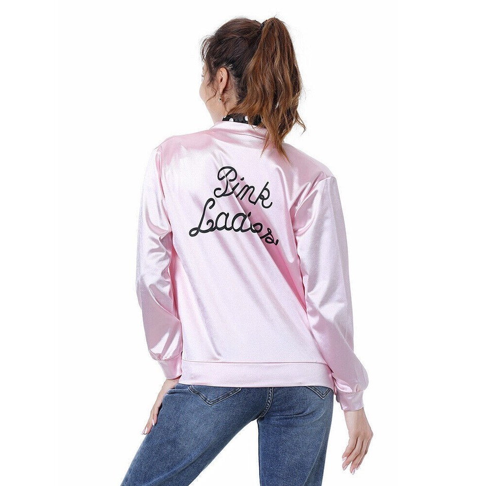 Grease Pink Ladies Cosplay Jacket Adult Women Satin Coat Halloween ...