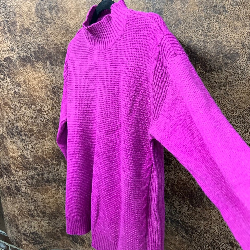 Talbots Medium Petite MP Wool Blend Raspberry Pink Mock Neck Cable ...