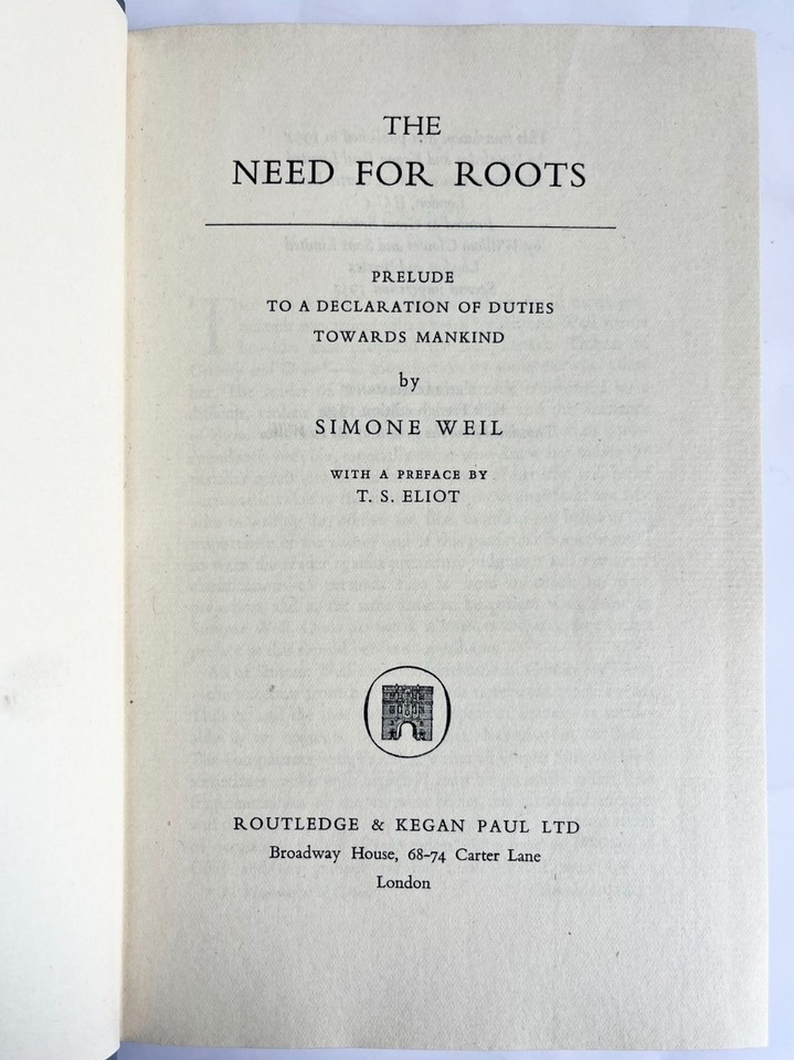 The Need For Roots by Simone Weil | eBay UK