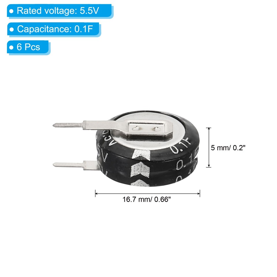 6 Pcs 5.5V Super Capacitors, 0.1F V-Shaped Button Capacitor, Black ...
