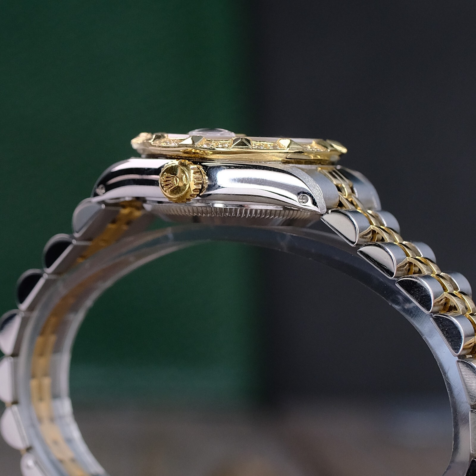 Rolex Ladies Datejust Gold Steel Powder Blue Dial Diamond Bezel 26mm ...