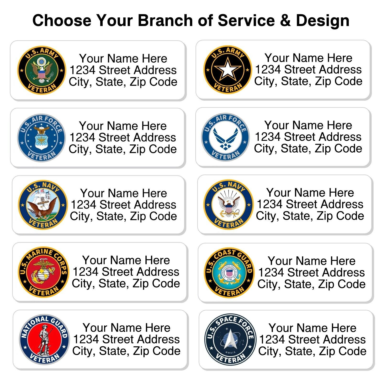 60 Return Address Labels Personalized Printed 3/4 x 2 1/4 Military ...