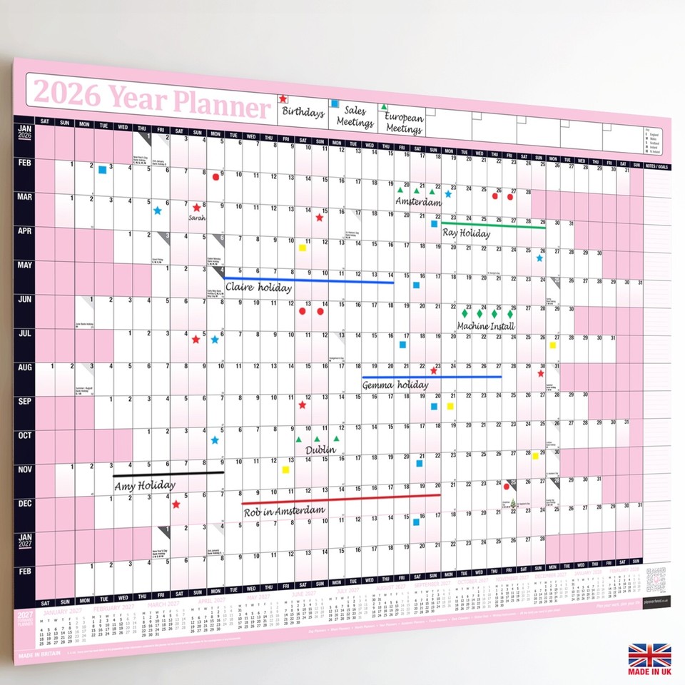 LAMINATED 2026 Wall Planner Calendar Wall Chart Calender WIDEST RANGE ...
