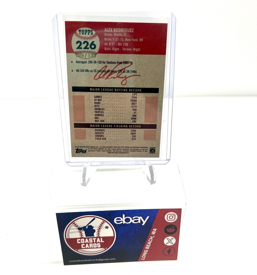 ALEX RODRIGUEZ — BLUE MINI-DIAMONDS — 2022 TOPPS CHROME PLT. ANN. NY ...