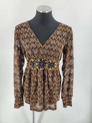 Beige By Eci Womens Blouse Beaded Tie V Neck Multi Color Size M | eBay