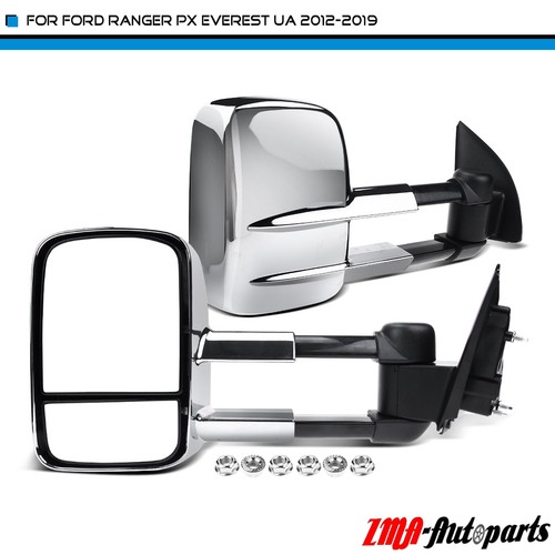 Pair Manual Chrome Extendable Towing Mirrors for Ford Ranger PX1 PX2 ...