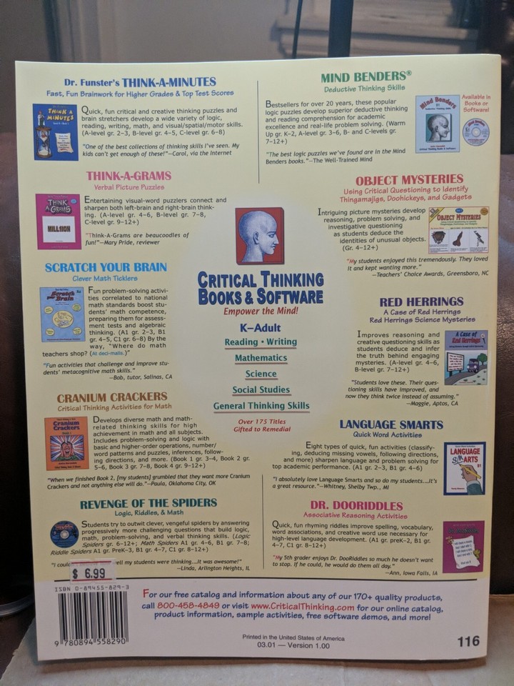 QUICK THINKS MATH A1: FUN MATH BRAIN TEASERS By Robert Femiano ...