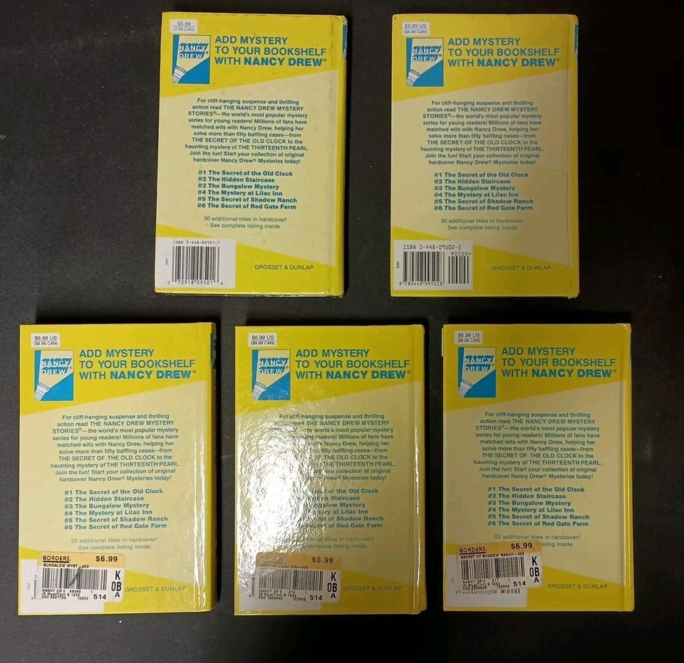Vintage Nancy Drew Yellow Hardcover Flashlight Books 1-5 Carolyn Keene ...
