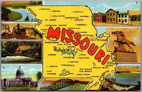 Vintage MISSOURI State MAP / Multi-View Postcard 8 Scenes Curteich ...