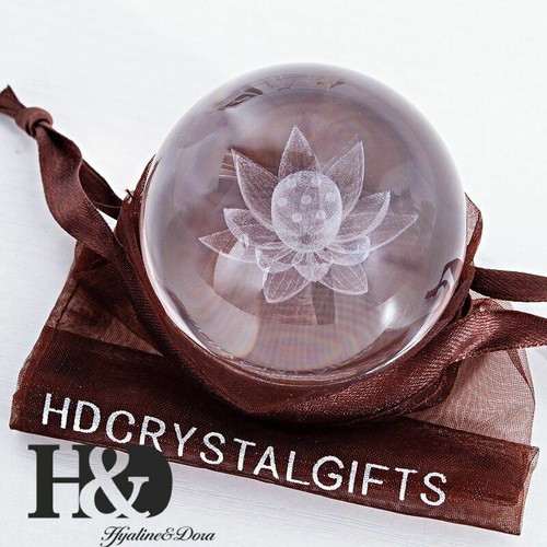 60mm Inner Carving Lotus Flower Crystal Ball Paperweight Stand Glass ...
