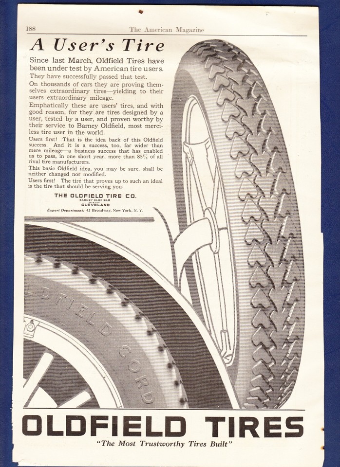 ORIGINAL 1920 MOON AUTOMOBILE & OLDFIELD TIRES MAGAZINE ADVERTISEMENTS ...