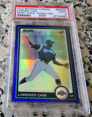 LORENZO CAIN 2010 Bowman Chrome PURPLE REFRACTOR Rookie Card RC PSA 9 ...