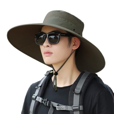 6" Wide Brim Sun Protection Hat Outdoor Unisex Ventilated Bucket Hats ...