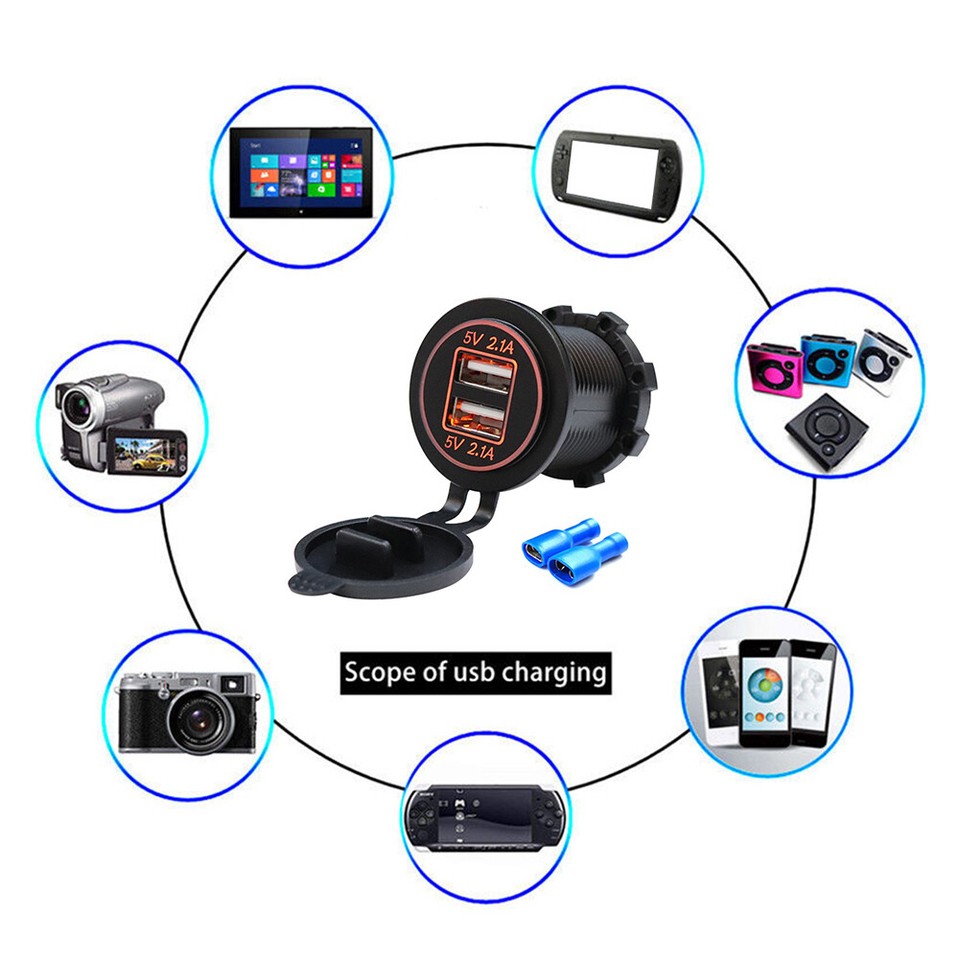 5V 4.2A Dual USB Car USB Power Outlet 12V-24V Dual Socket Adapter LED ...
