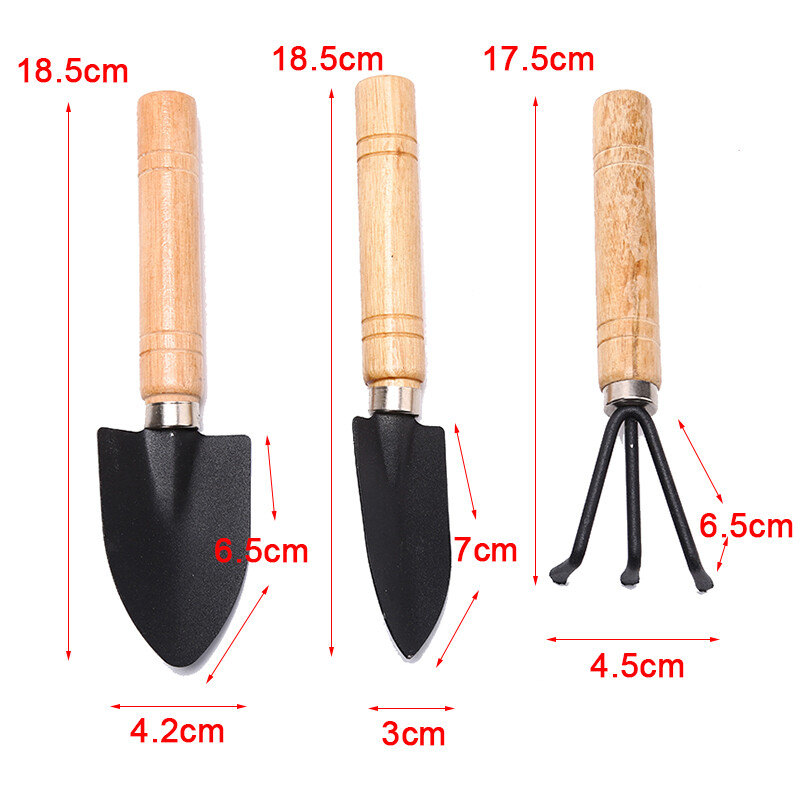 3PC Mini Garden Hand Tool Plant Gardening Shovel Spade Rake With Wood ...