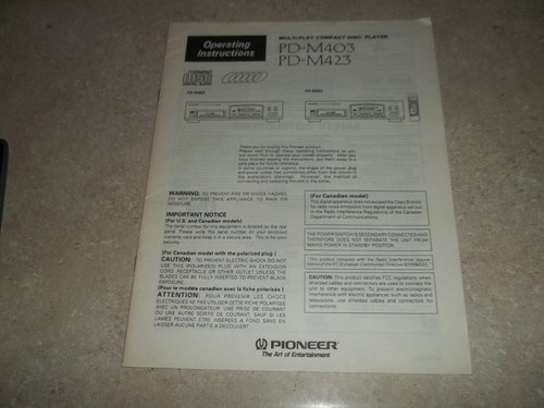 Pioneer PD-M403, PD-M423 - Original User Manual | eBay