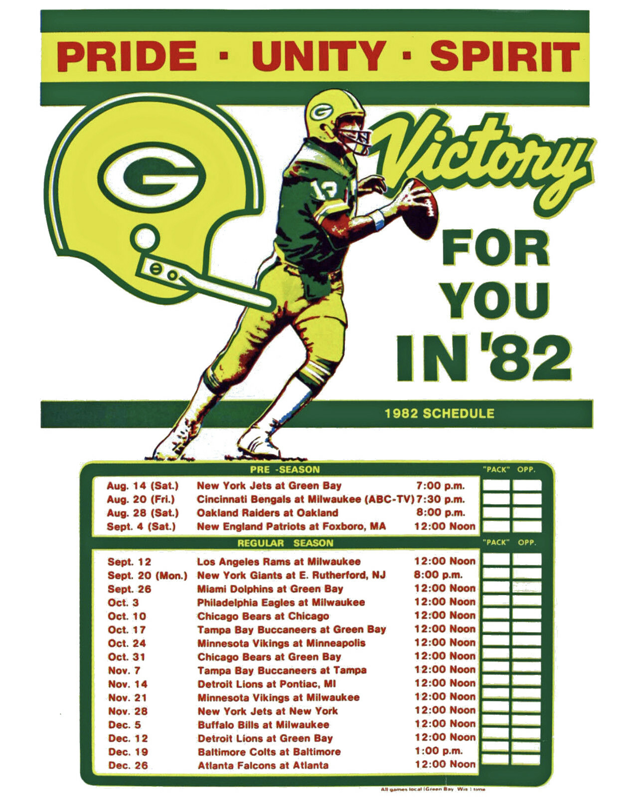 Green Bay Packers Promo Poster of 1982 Season Schedule - 8"x10" Photo ...