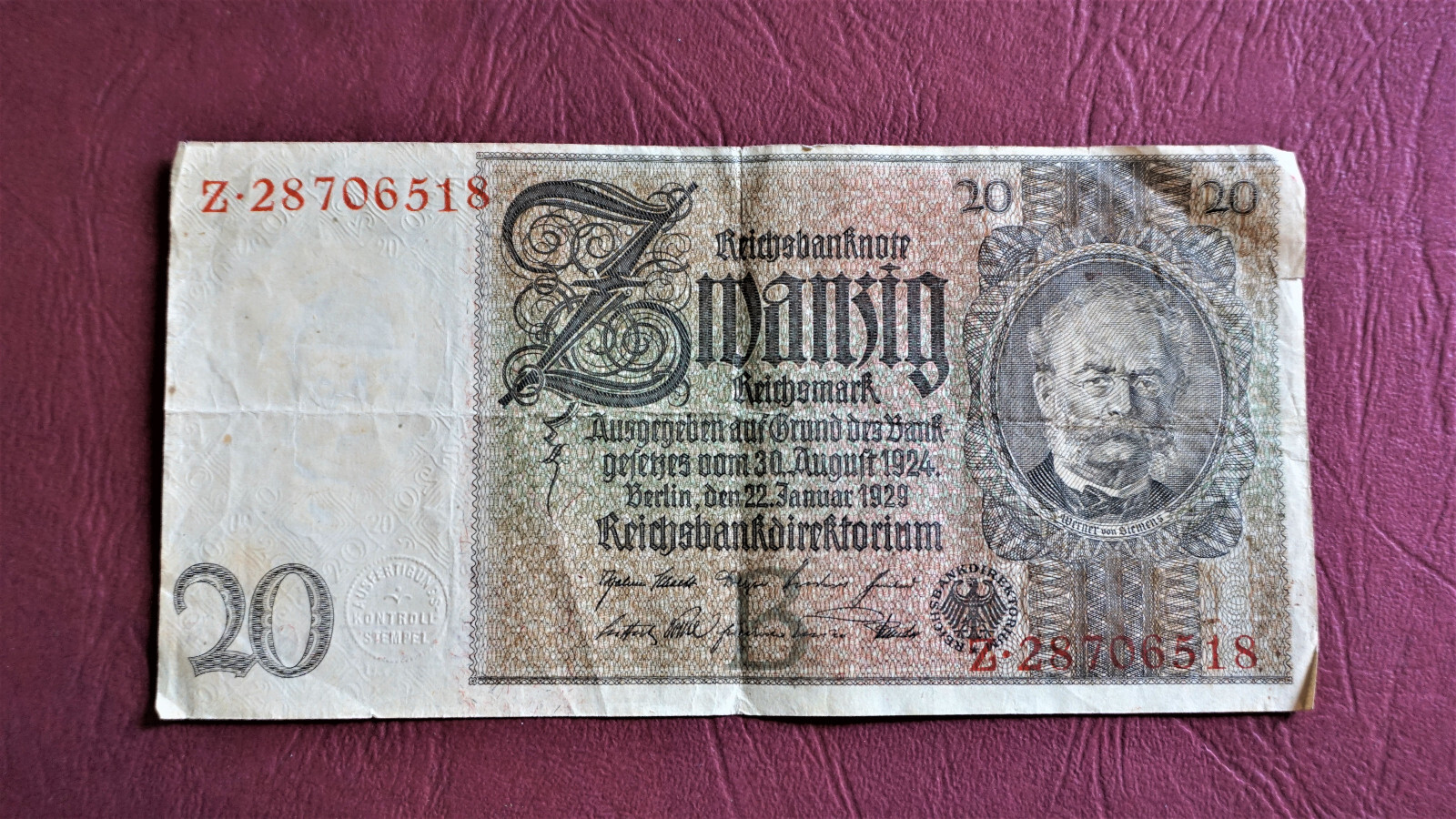 Reichsbanknote: 20 Reichsmark von 1924 SAMMLER (Z Reihe) Sammler | eBay.de
