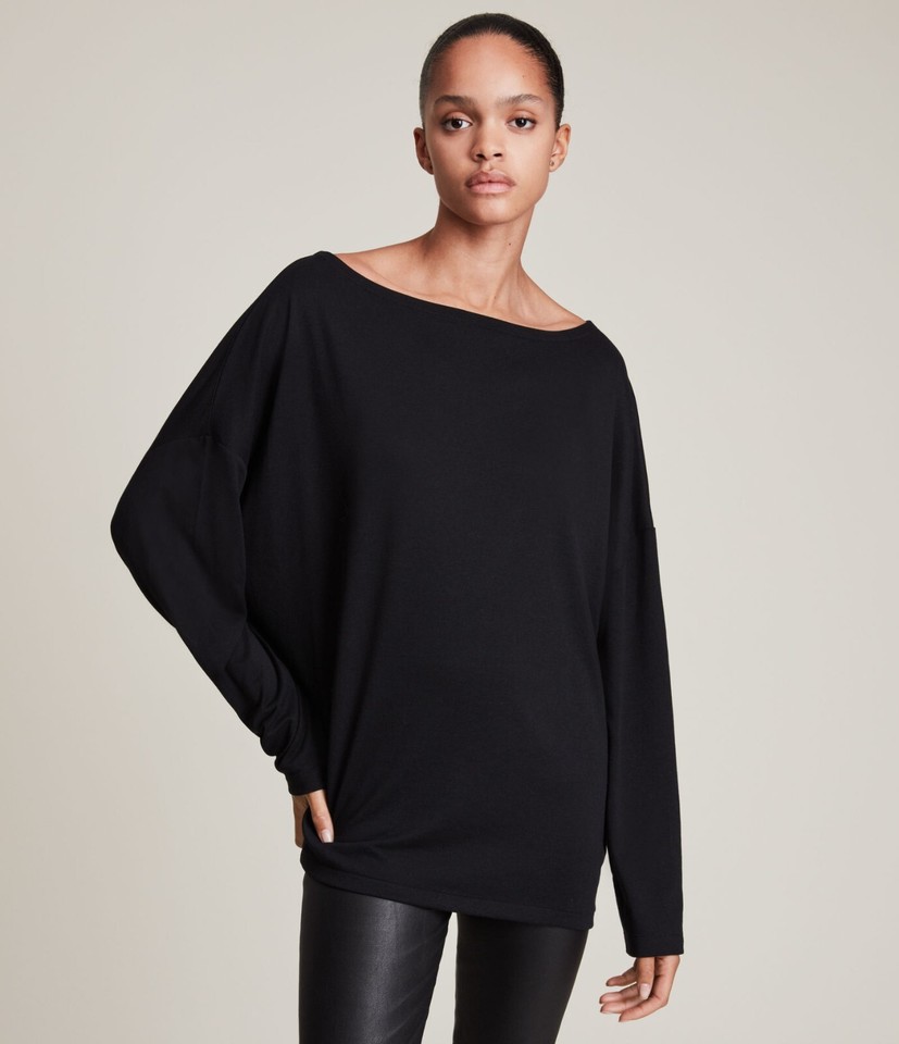 All Saints Rita T-shirt Designer Long Sleeve Drop Shoulder Detail Tee ...