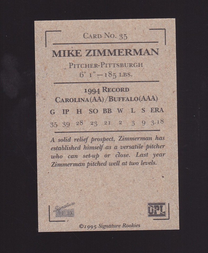 1995 Signature Rookies Old Judge Autograph Mike Zimmerman 5311/5750 #35 ...