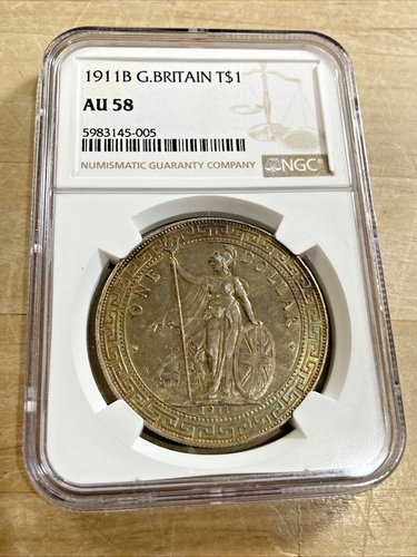 Trade Dollar British 1911 B Merchant Ship Victoria GORGEOUS COIN NGC AU ...