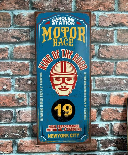 Plaque Enseigne tôle Moto race vintage métal Déco Garage gasoline huile ...