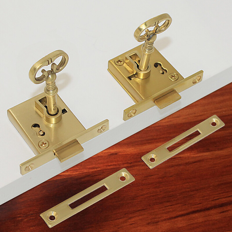 2PCS Antique Pure Brass Drawer Lock Furniture Cupboard Locker File ...