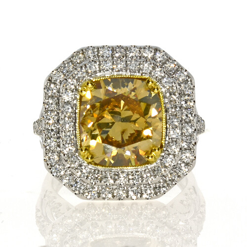 Fine 7.94ct Natural Fancy Deep Yellow & White Diamonds Engagement Ring ...
