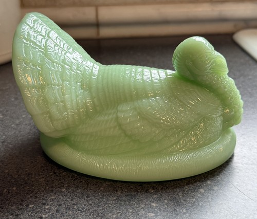 Mosser Glass JADE / JADEITE Turkey on Nest Lace Edge THANKSGIVING ...