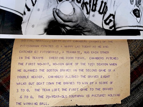 1951 CLIFF CHAMBERS MLB BASEBALL TYPE 1 PHOTO ED FITZGERALD PITTSBURGH ...