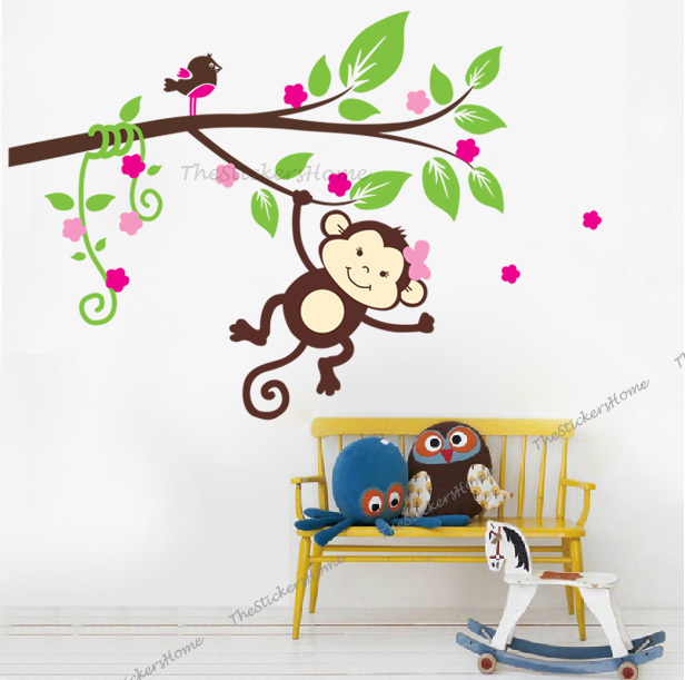 Monkey And Tree Wall Decals Jungle Safari Animal Fabric Wall Sticker