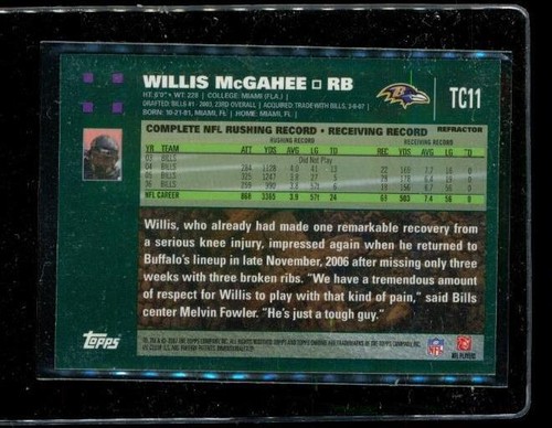 2007 TOPPS CHROME Refractor Football Card TC11 WILLIS MCGAHEE Baltimore ...