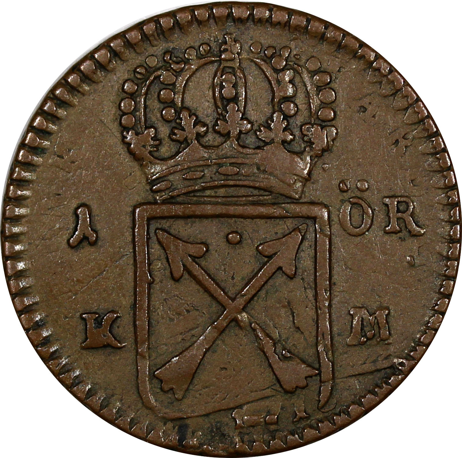 Sweden Ulrika Eleonora 1719 1 Ore KM Overstruck 1718 1 Daler FLINK OCH ...