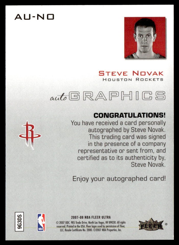 2007-08 Fleer Ultra Auto Graphics # Steve Novak Rockets | eBay