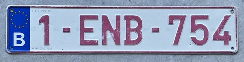 BELGIUM LICENSE PLATE RED LETTERS ON WHITE #1ENB754 | eBay