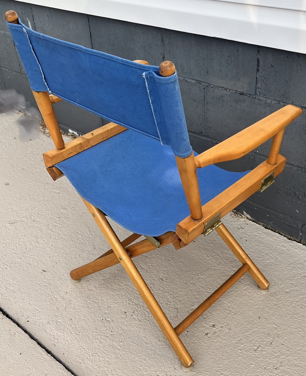 Vtg Telescope Furniture Director's Folding Chair Wood Blue Vtg Telescope Furniture Director's Folding Chair Wood Blue