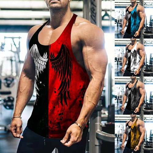 Men Muscle Gym Workout Stringer Tank Tops Bodybuilding Fitness Printed ...