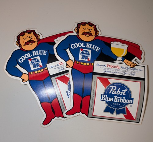 2 Vintage Pabst Blue Ribbon "Cool Blue" Stickers, 6" X 6.75" N.O.S. | eBay