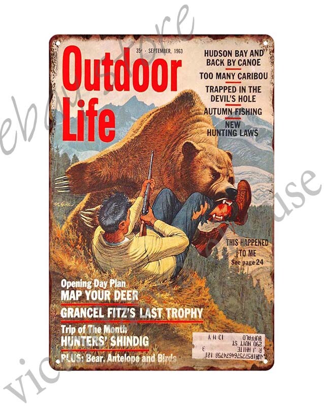 1963 Bear Hunting metal tin sign old wall with restaurant wall art ...