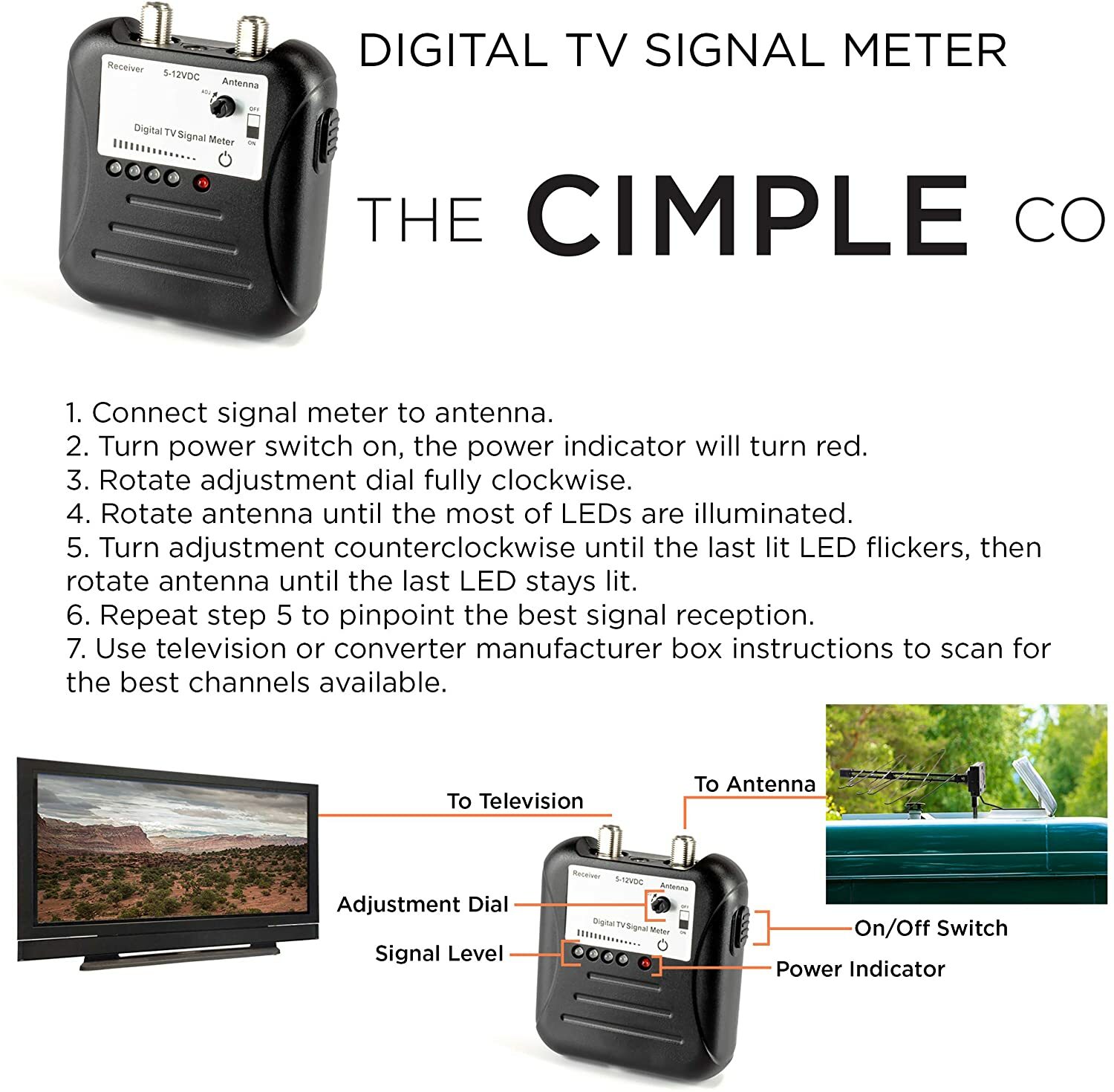 OTA TV Antenna Signal Strength Meter Kit with LED Display and Coaxial ...