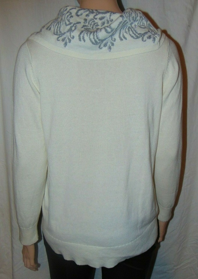 Size 2X Charter Club Woman Beige & Gray Beaded Drape Cowl Neck Sweater ...