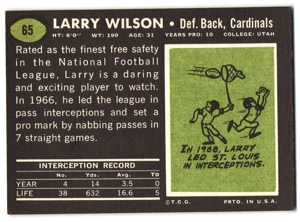 Larry Wilson 1969 Topps NFL Card #65 NM | eBay