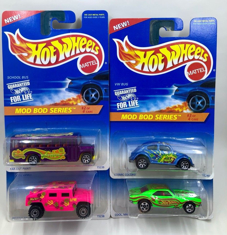 1996 Hot Wheels MOD BOD SERIES VW Bug, Hummer, School Bus, '67 Camaro 4 ...