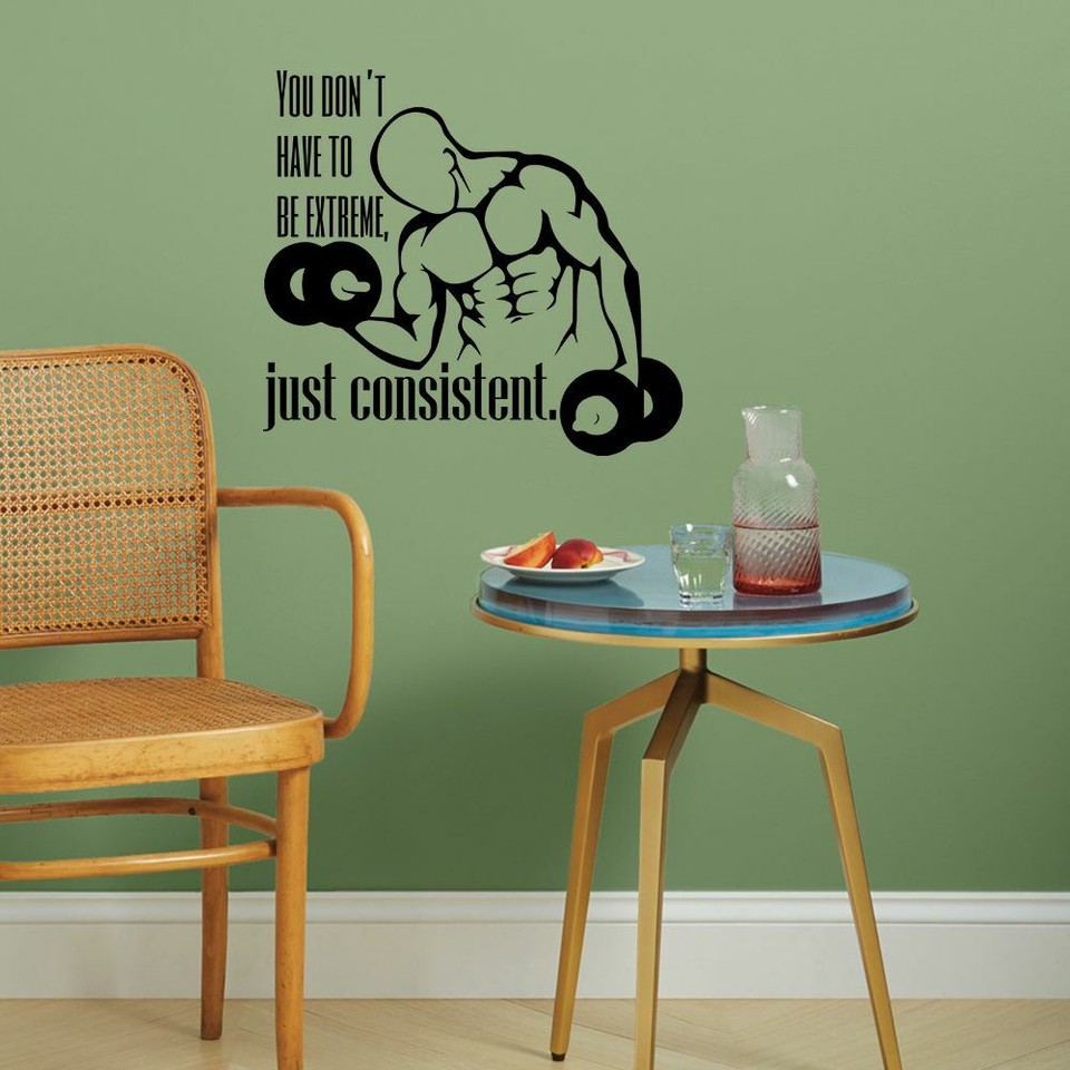 Be Consistent Workout Motivation Quotes Vinyl Art Sticker Home Gym Wall ...